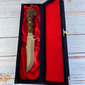 Handcrafted Lion Handle Hunting Knife With Leather Sheath Gift Ready in ...