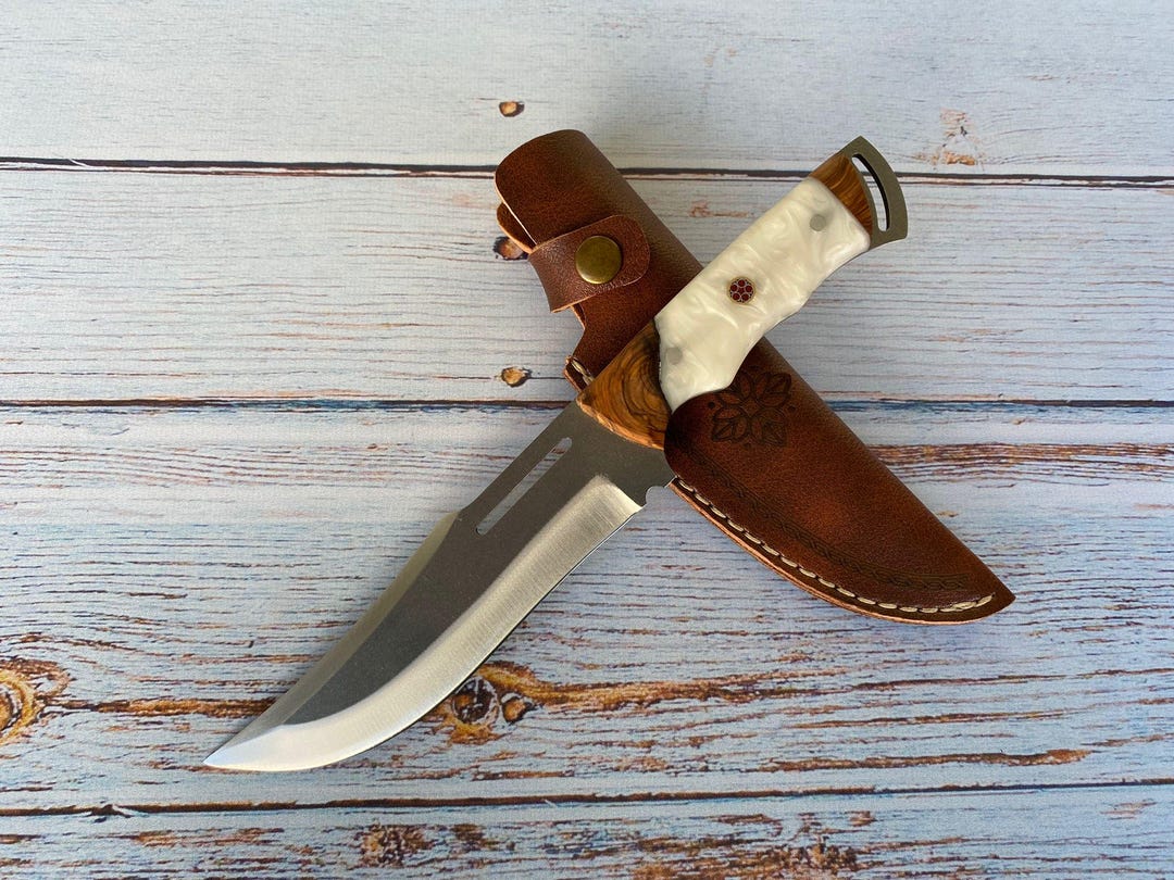Handcrafted Hunting Knife With 5.5 Steel Blade Resin Handle Leather ...