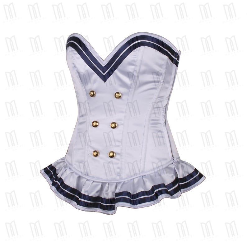 Sailor Overbust Corset Dress: Satin Ribbon Trim, Gothic Nautical Mini ...