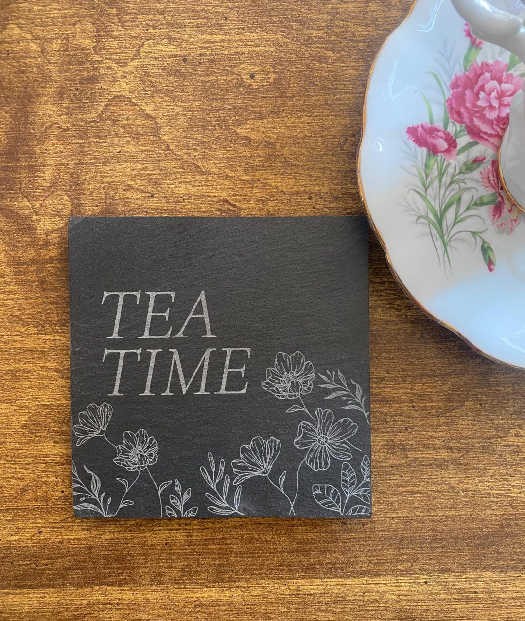 Tea Time Slate Coaster - Etsy