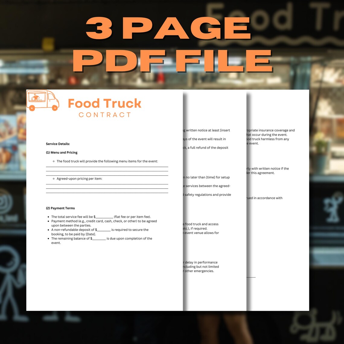 Food Truck Lease Agreement Template, Editable Food Truck Rental ...