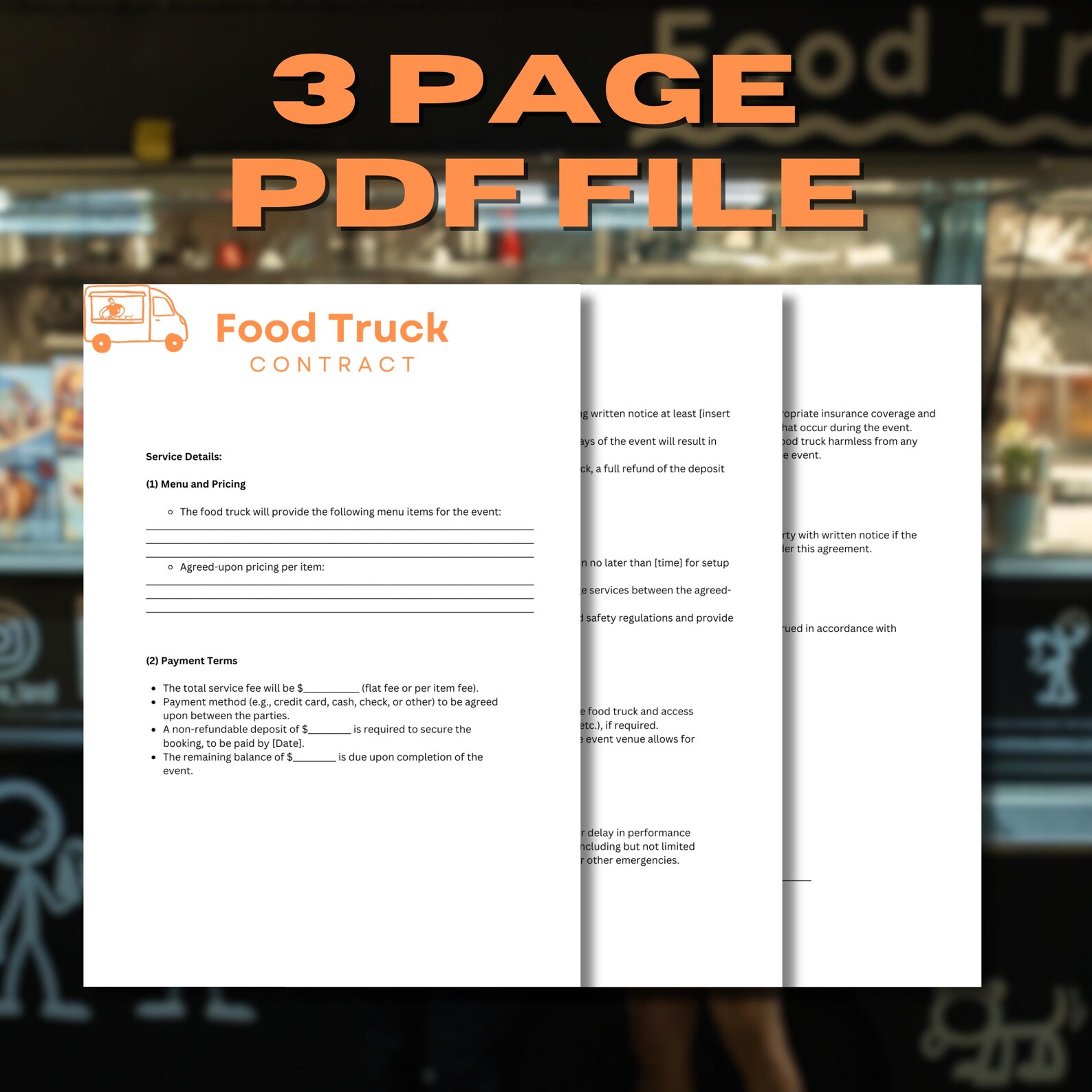Food Truck Lease Agreement Template, Editable Food Truck Rental ...