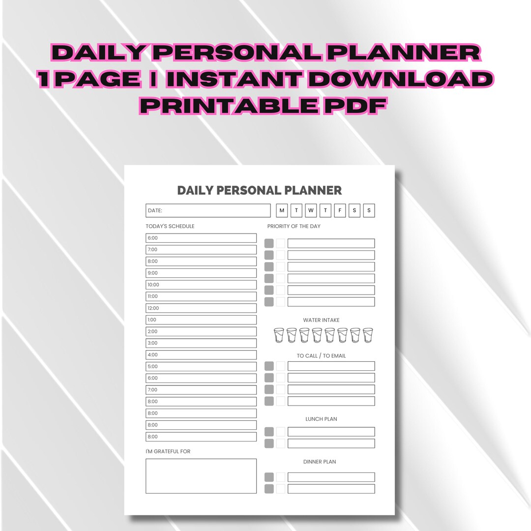 Printable Daily Personal Planner, Hourly Schedule (PDF) - Etsy