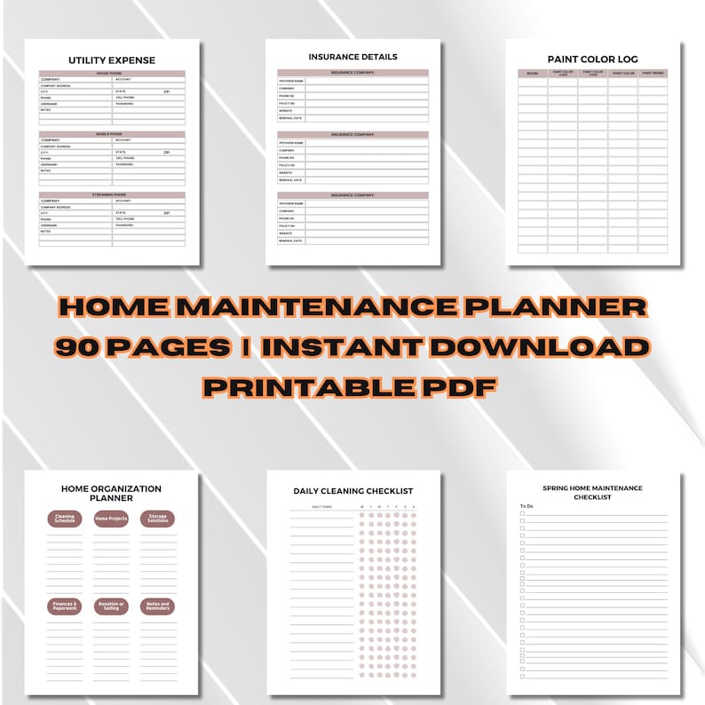 Home Maintenance & Improvement Planner, Digital Home Maintenance ...