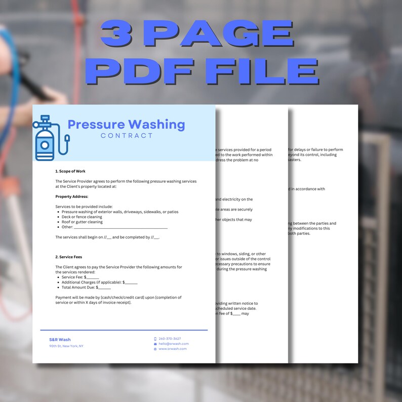 Customizable Pressure Washing Agreement, Professional Pressure Washing ...