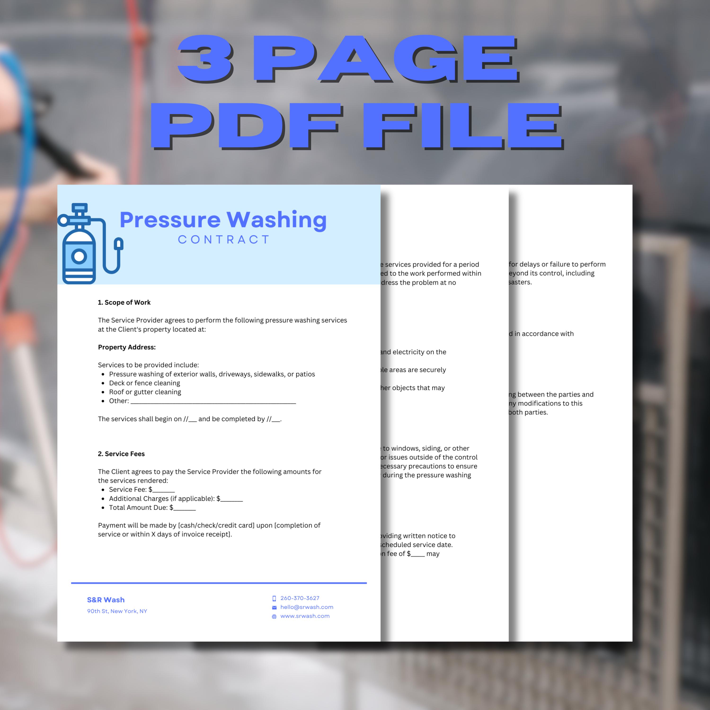 Customizable Pressure Washing Agreement, Professional Pressure Washing ...