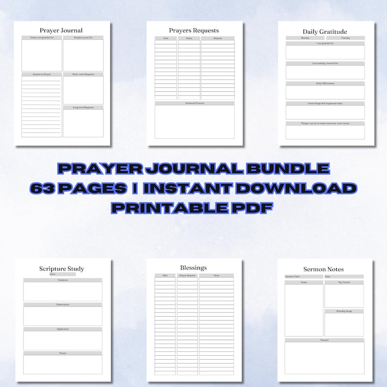 Printable Prayer Journal, Bible Study Journal, Gratitude Workbook ...