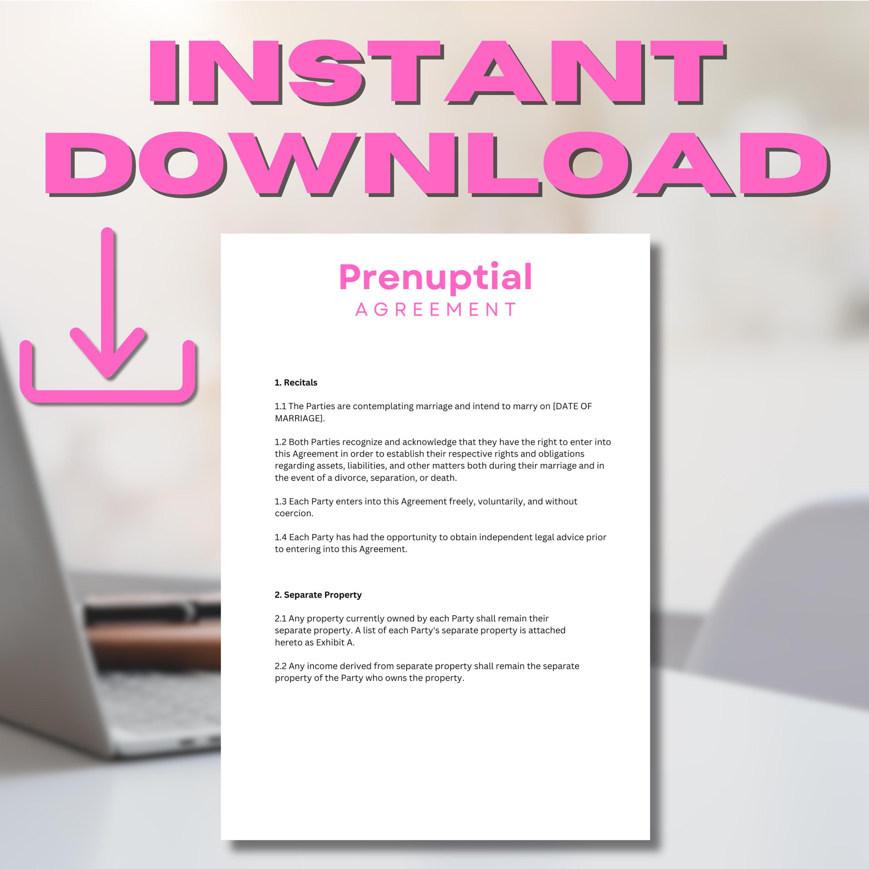 Prenuptial Agreement Template, Pre Marriage Contract PDF, Printable ...