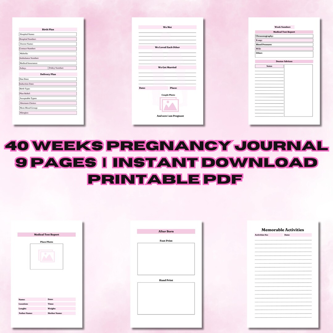 40 Weeks Pregnancy Journal, Digital Pregnancy Planner, Expecting Mom ...