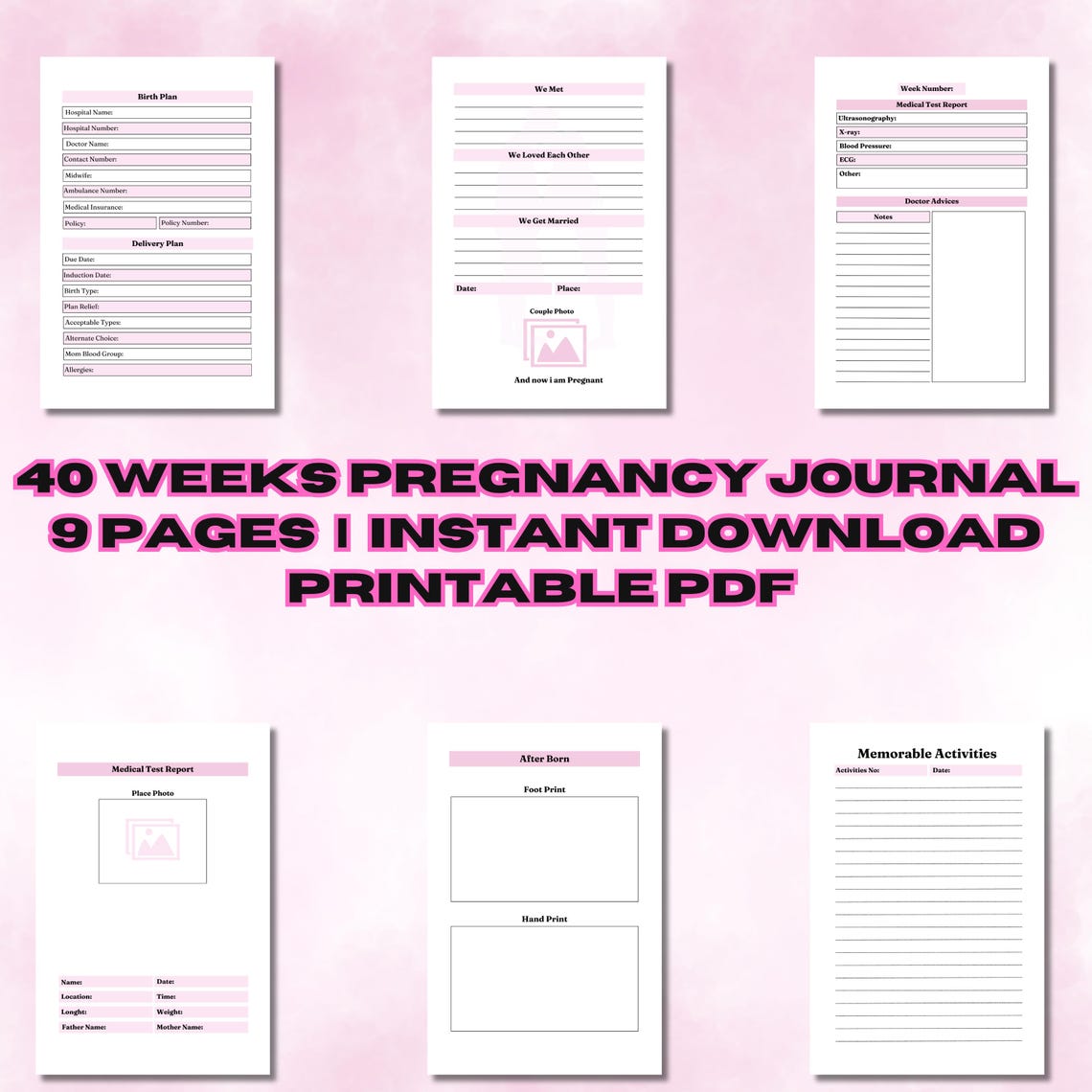 40 Weeks Pregnancy Journal, Bump to Baby Guide (printable PDF) - Etsy