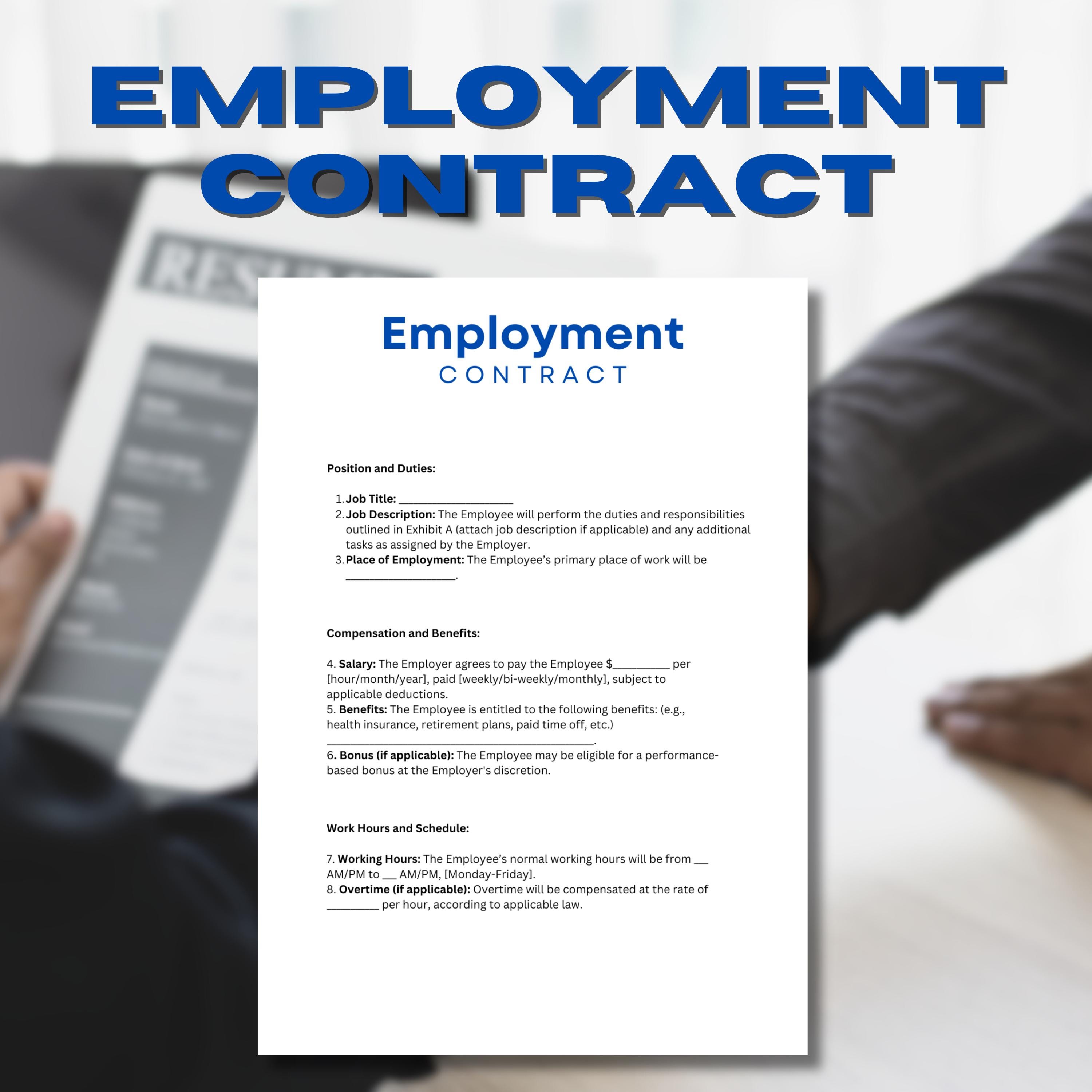 Customizable Employment Agreement, Work Services Contract, Job ...