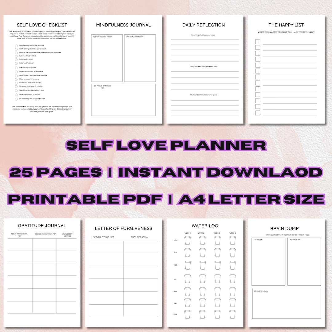 Printable Self-love Planner, Wellness Workbook, Mood Tracker (digital ...
