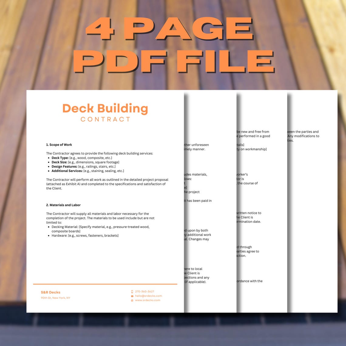 Deck Construction Agreement Template, Detailed Deck Building Form ...