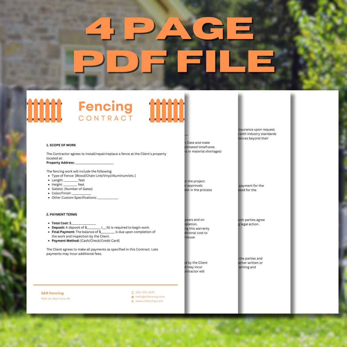 Fence Installation Contract Template, Fencing Service Agreement ...
