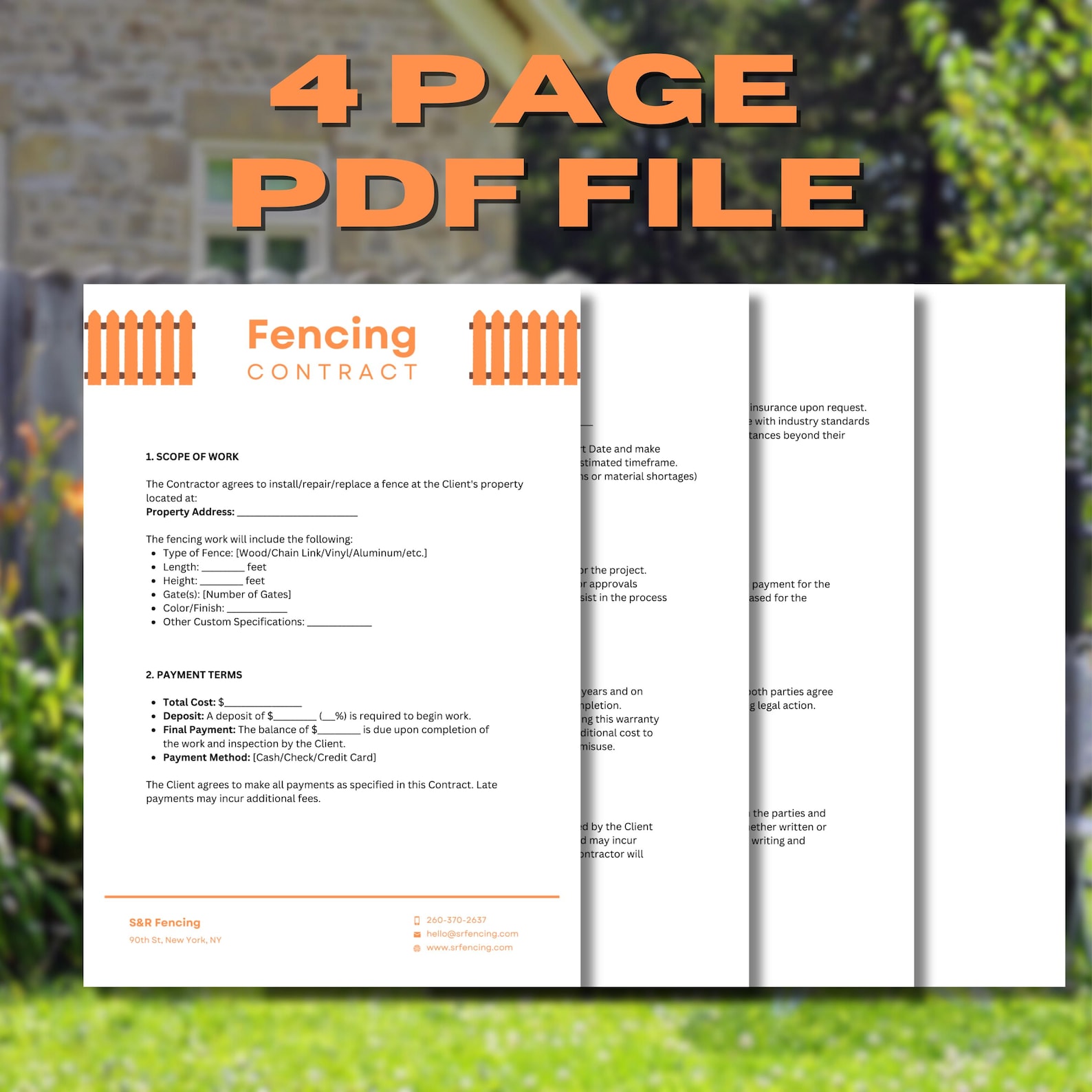 Fence Installation Contract Template, Fencing Service Agreement ...