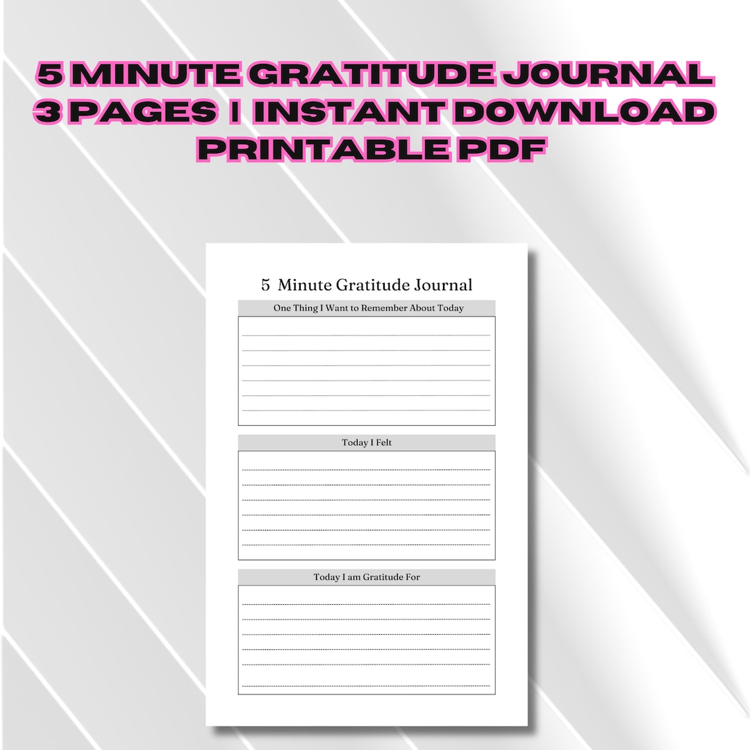 5 Minute Gratitude Journal, Weekly Gratitude Planner Template ...