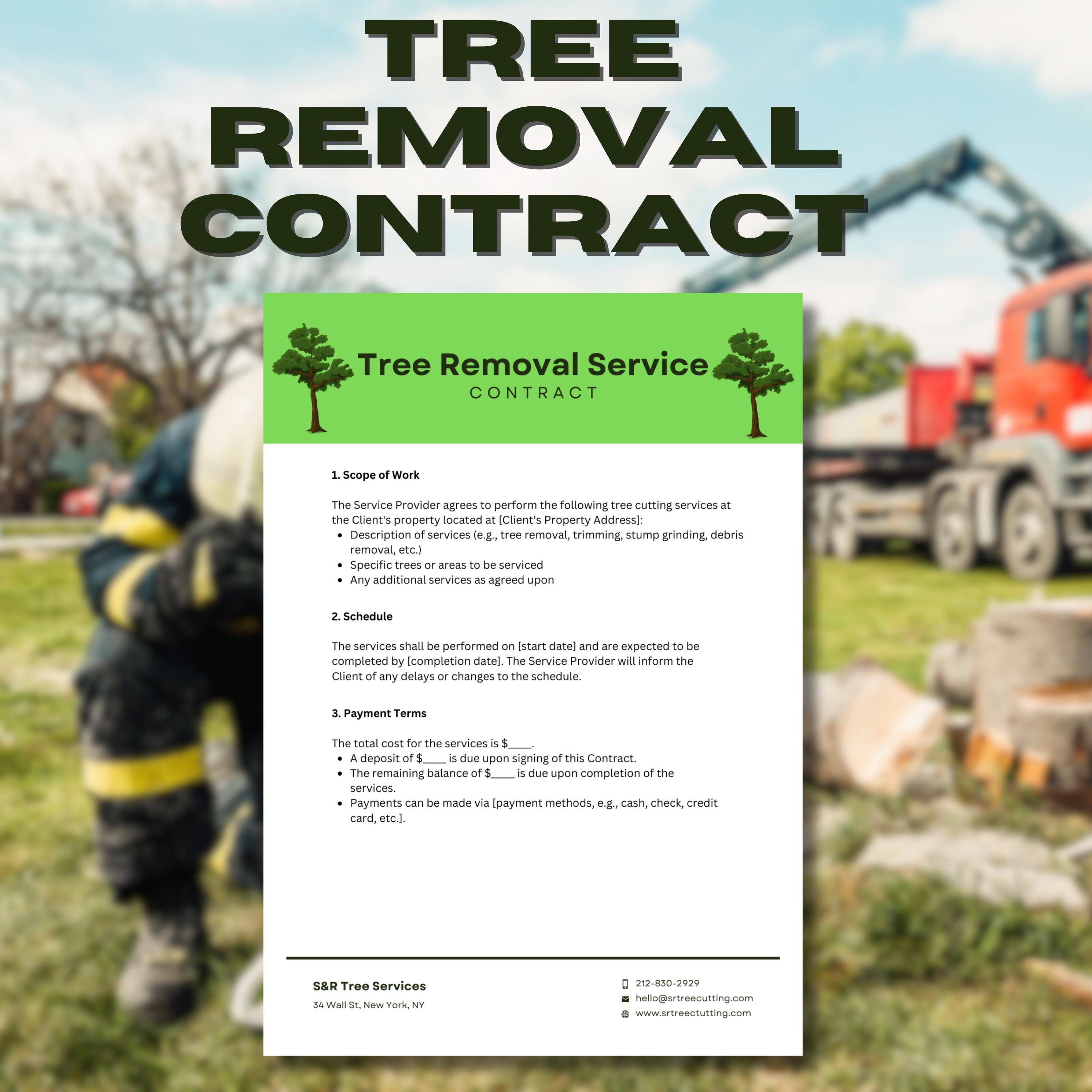 Tree Service Company Agreement, Arborist Service Contract, Estimate, Tree Removal Terms ...