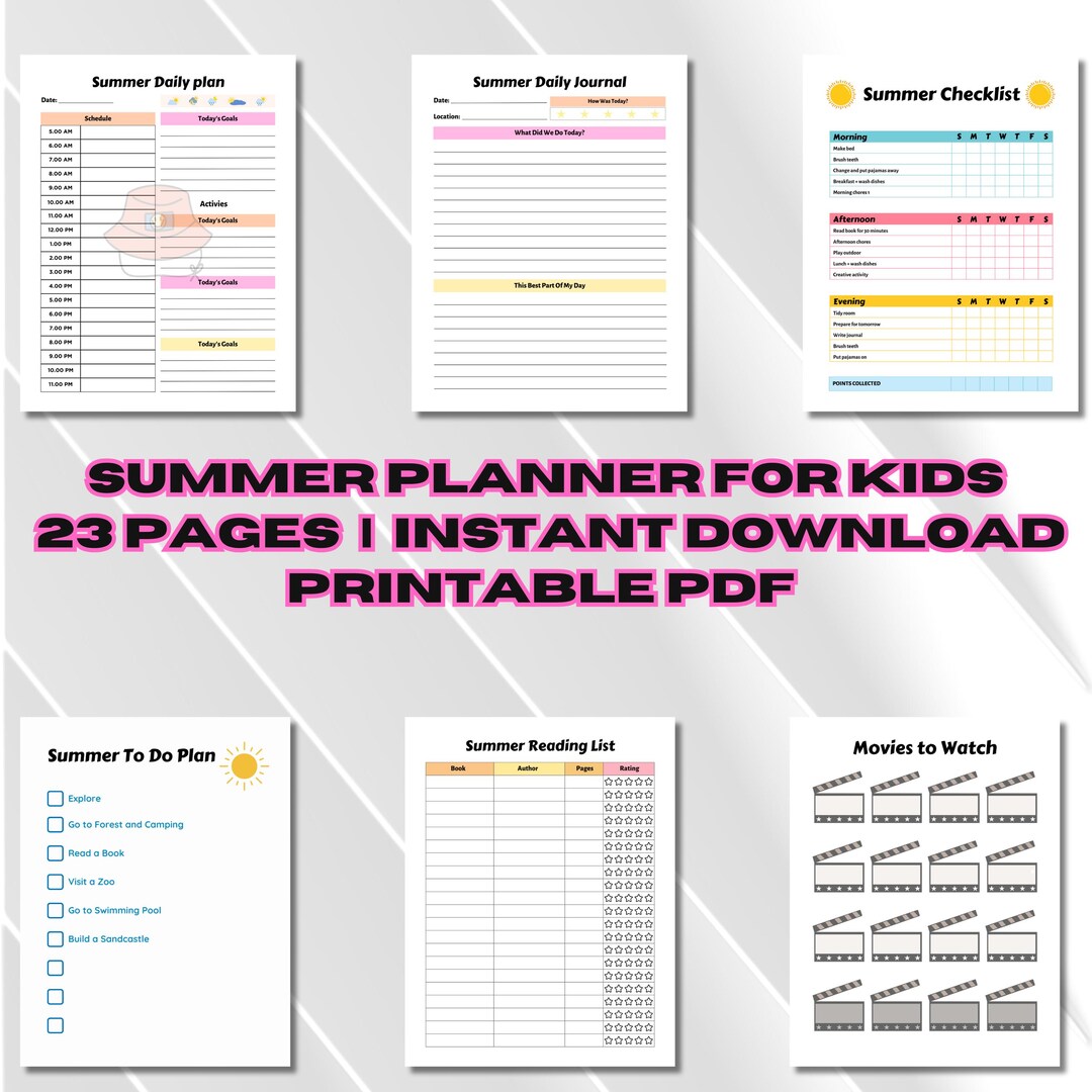 Printable Summer Planner for Kids, Digital Kids Summer Schedule, Daily ...