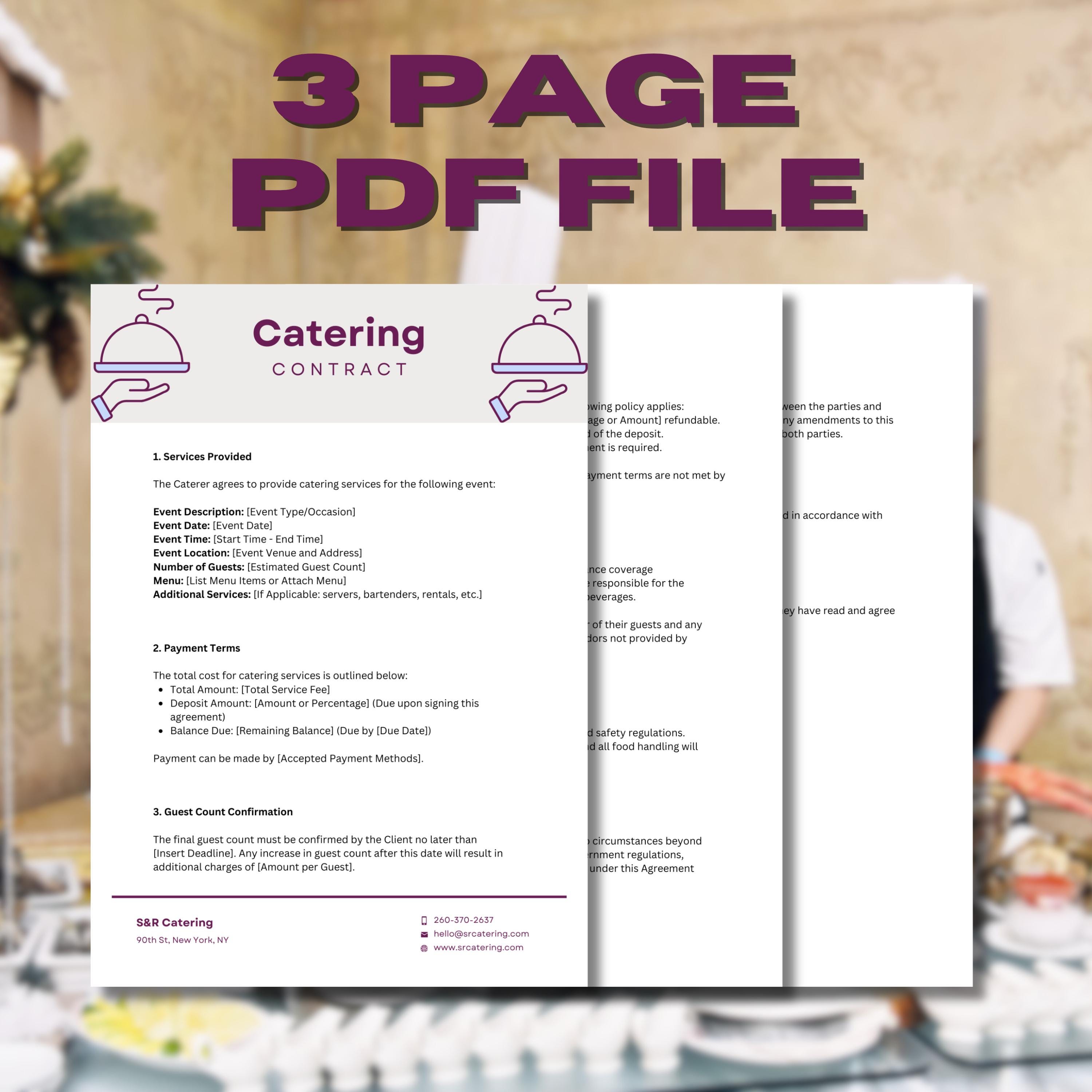 Catering Order Form & Service Agreement, Catering Business Contract ...