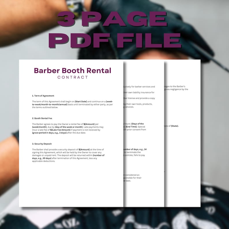 Editable Barber Shop Booth Rental Contract Template, Professional Hair ...