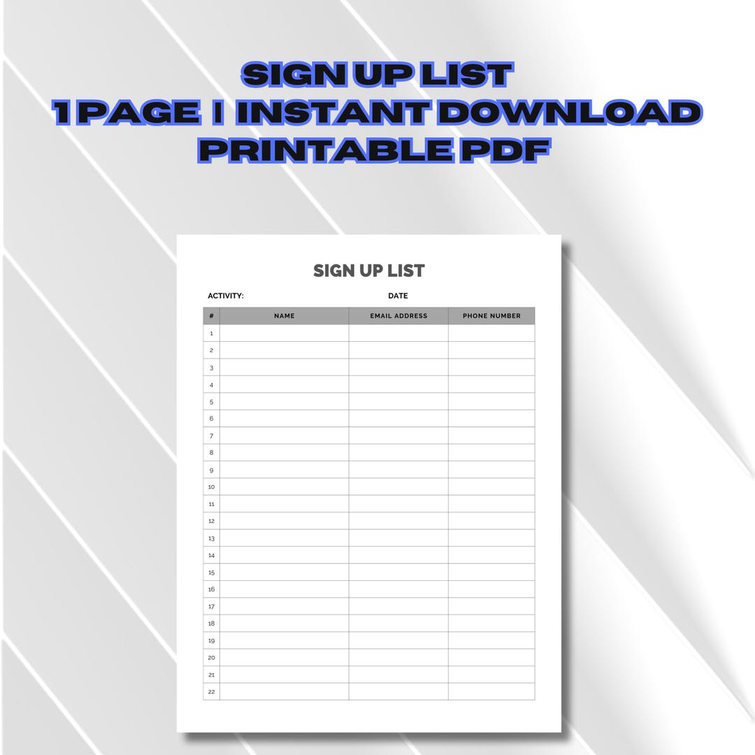 Printable Sign up List, Digital Sign-up Sheet Template, Event ...