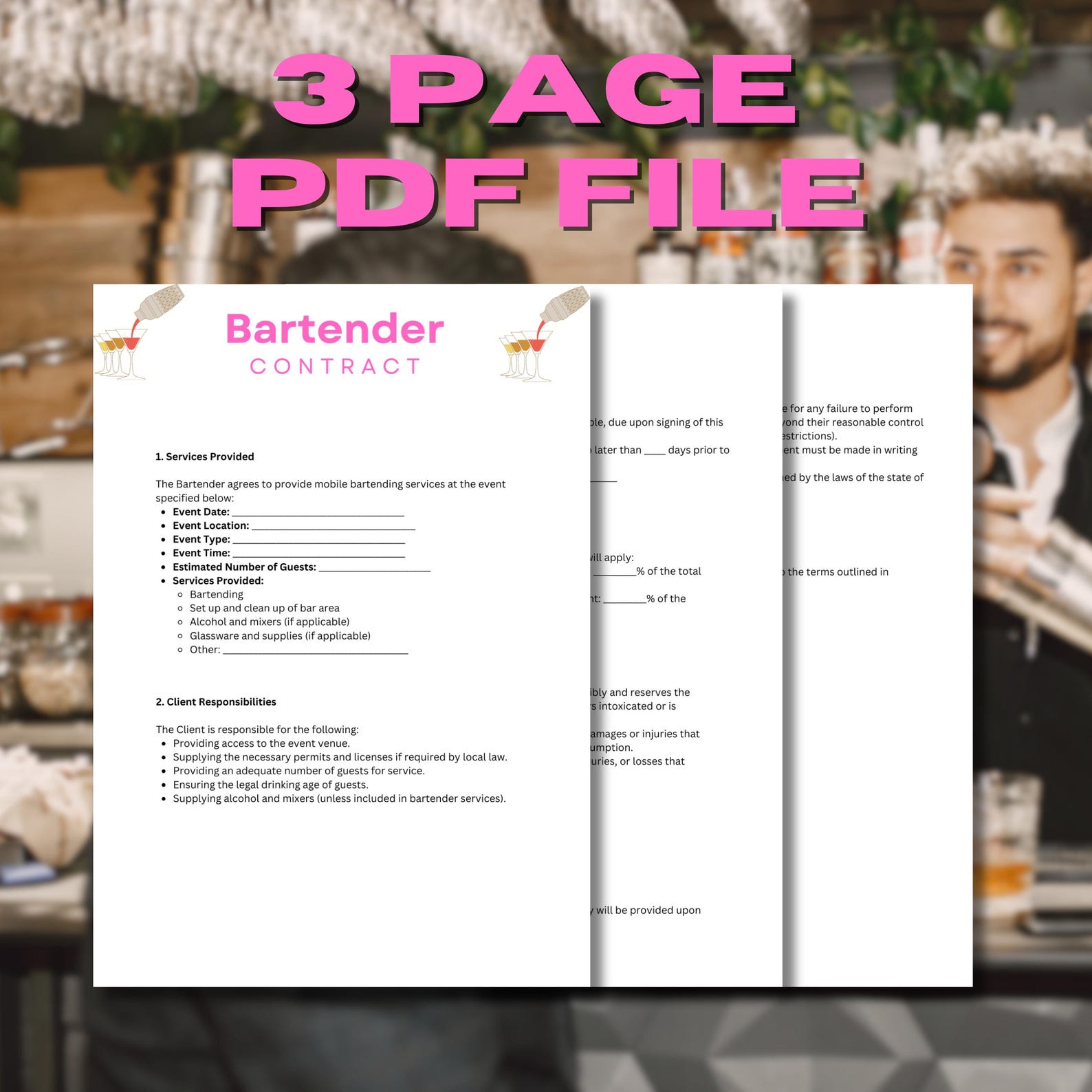 Editable Bartender Service Agreement, Mobile Bar Contract, Mobile Bar ...