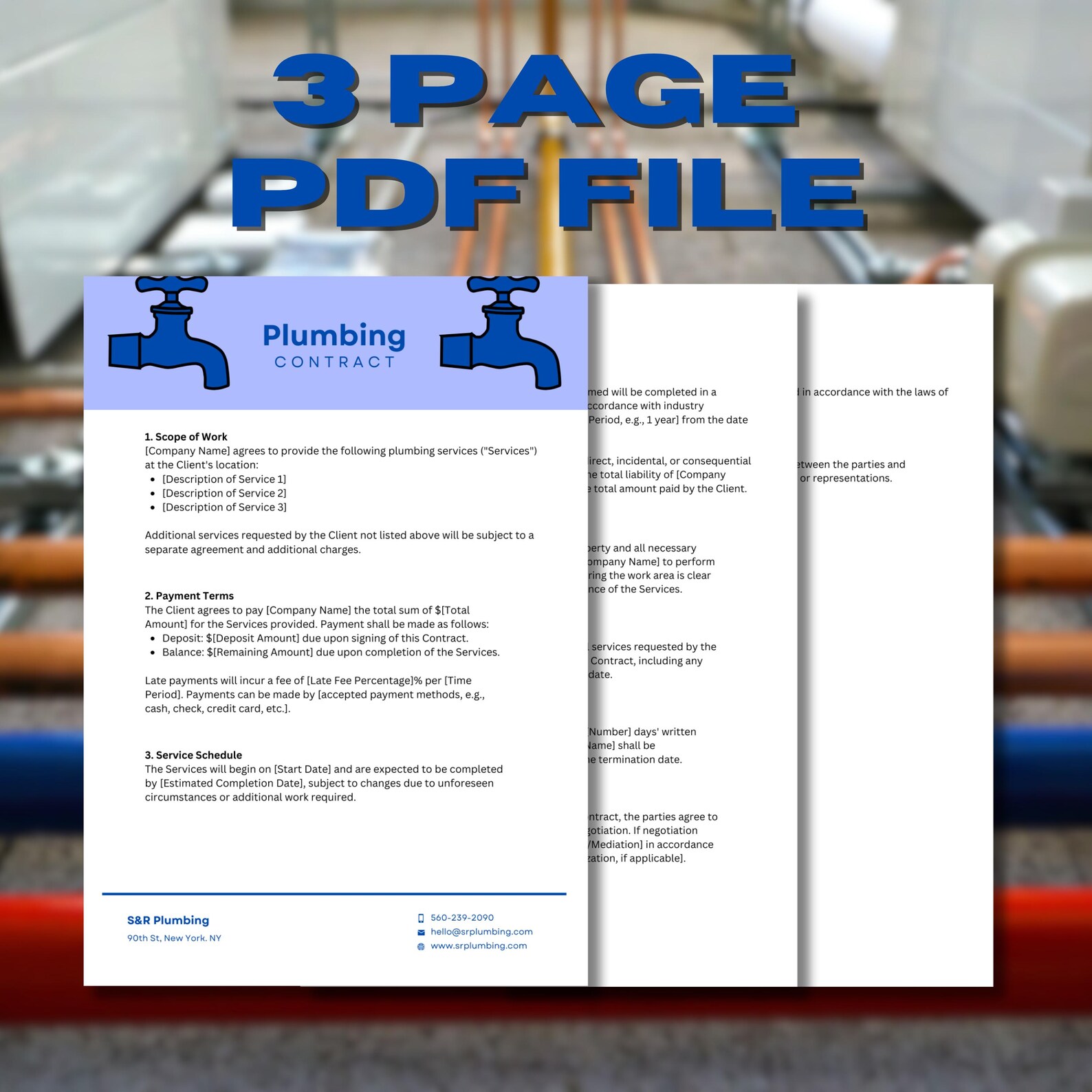 Professional Plumbing Services Contract, Editable Plumbing Agreement ...