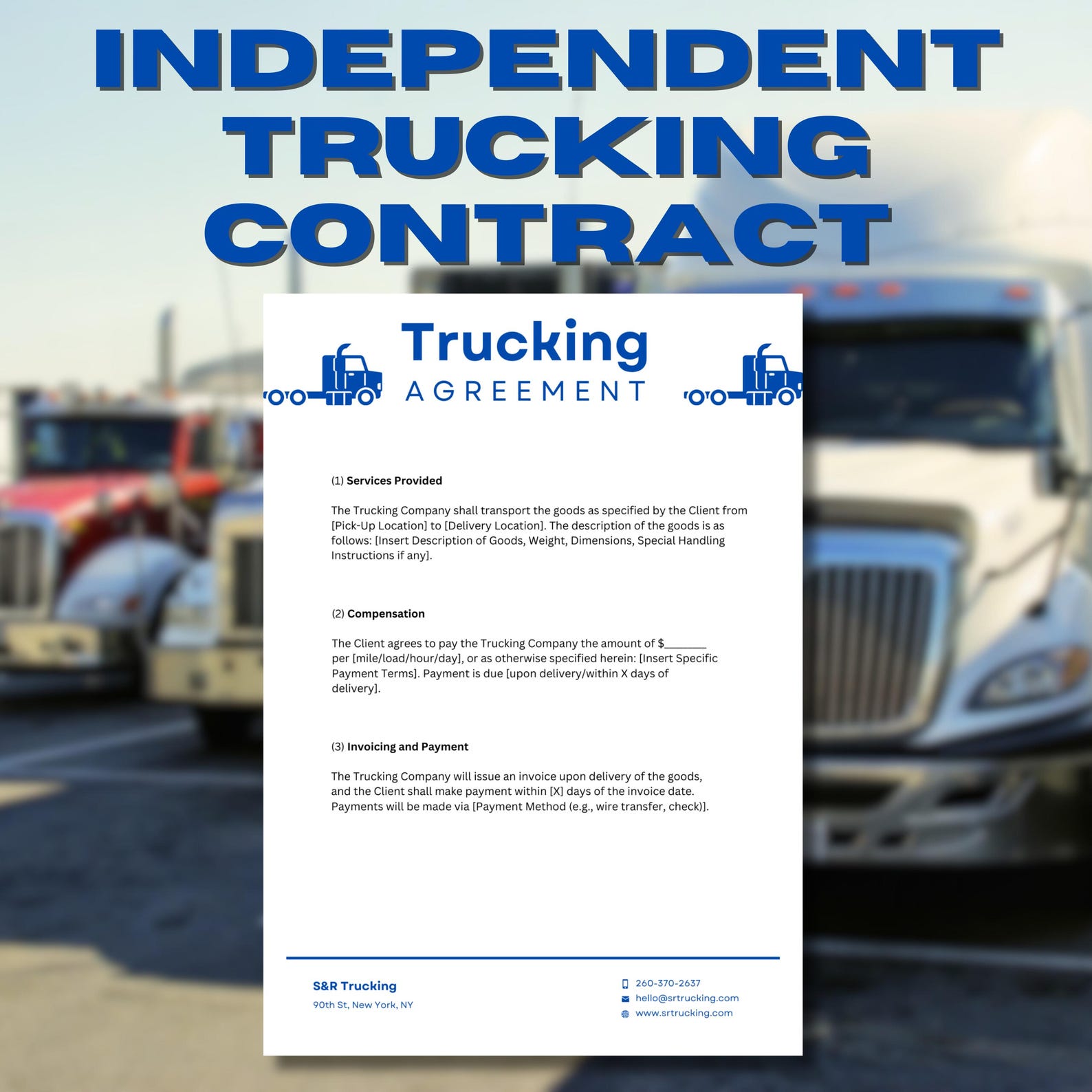 Professional Trucking Services Contract, Editable Trucking Agreement ...
