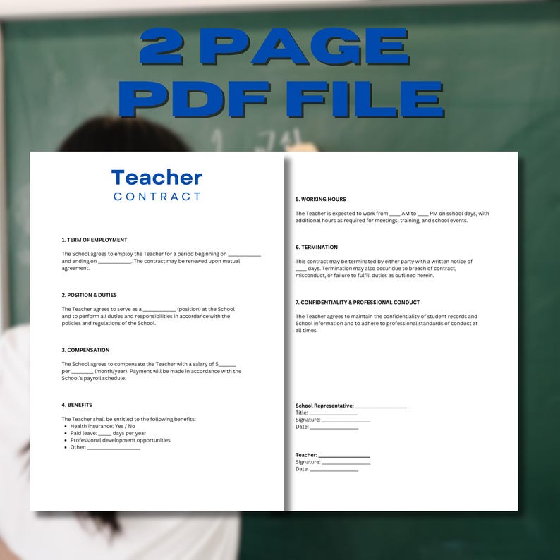 Editable Teacher Contract Template, Comprehensive Employment Agreement ...