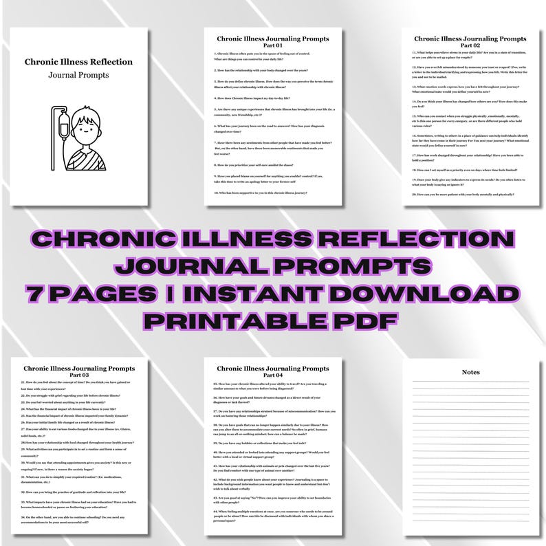 Printable Chronic Illness Reflection Journal Prompts, Digital Self ...