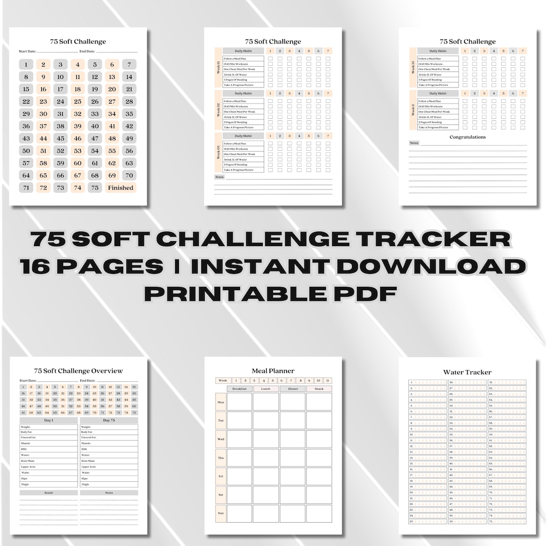 Printable 75 Soft Challenge Tracker, Digital 75 Soft Journal, Habit ...