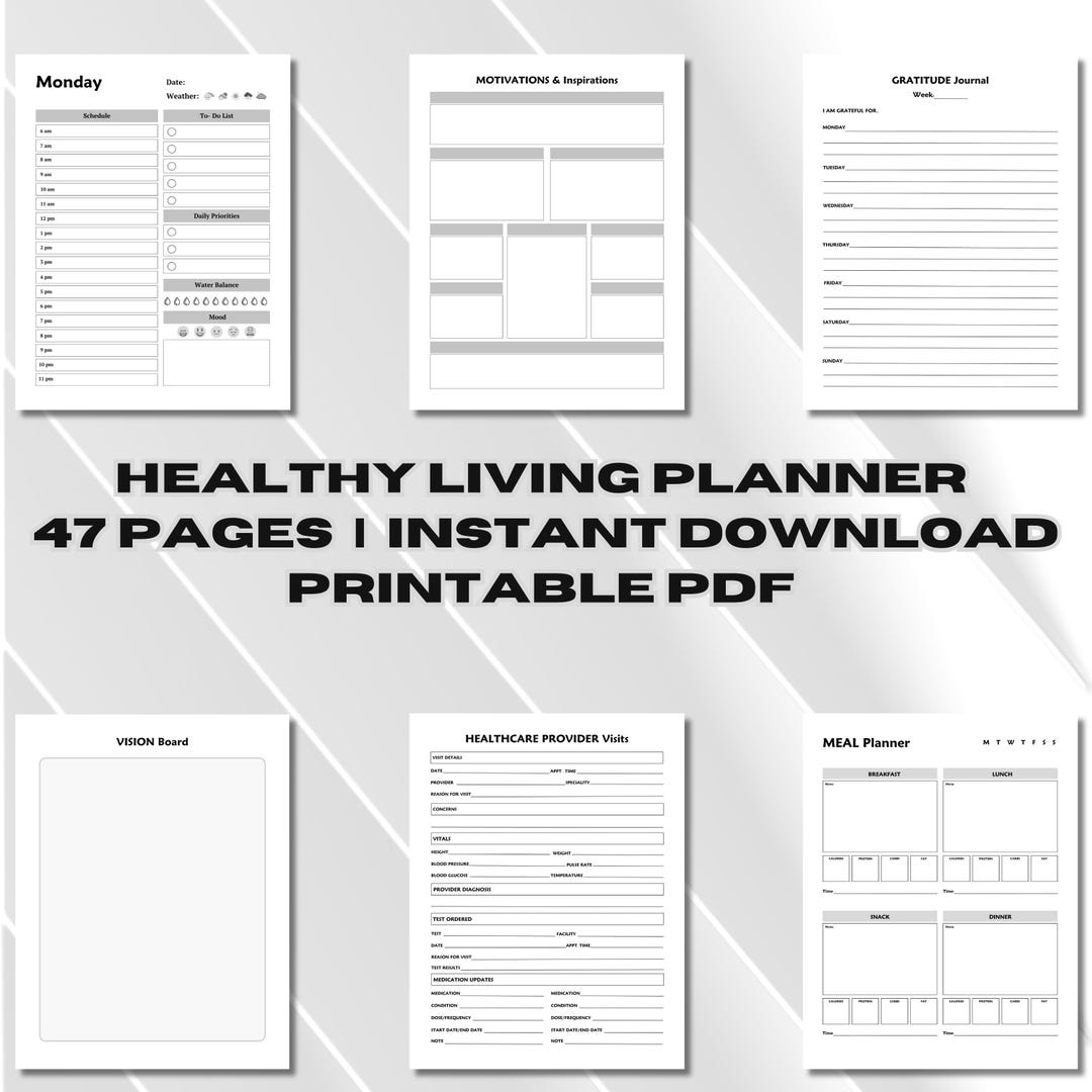 Healthy Living Planner, Printable Wellness Planner, Digital Fitness ...