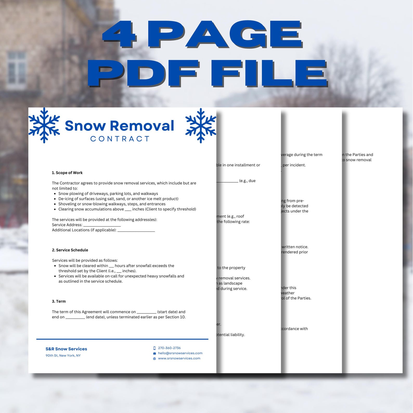 Snow Removal Agreement Template, Commercial Snow Blowing Services ...