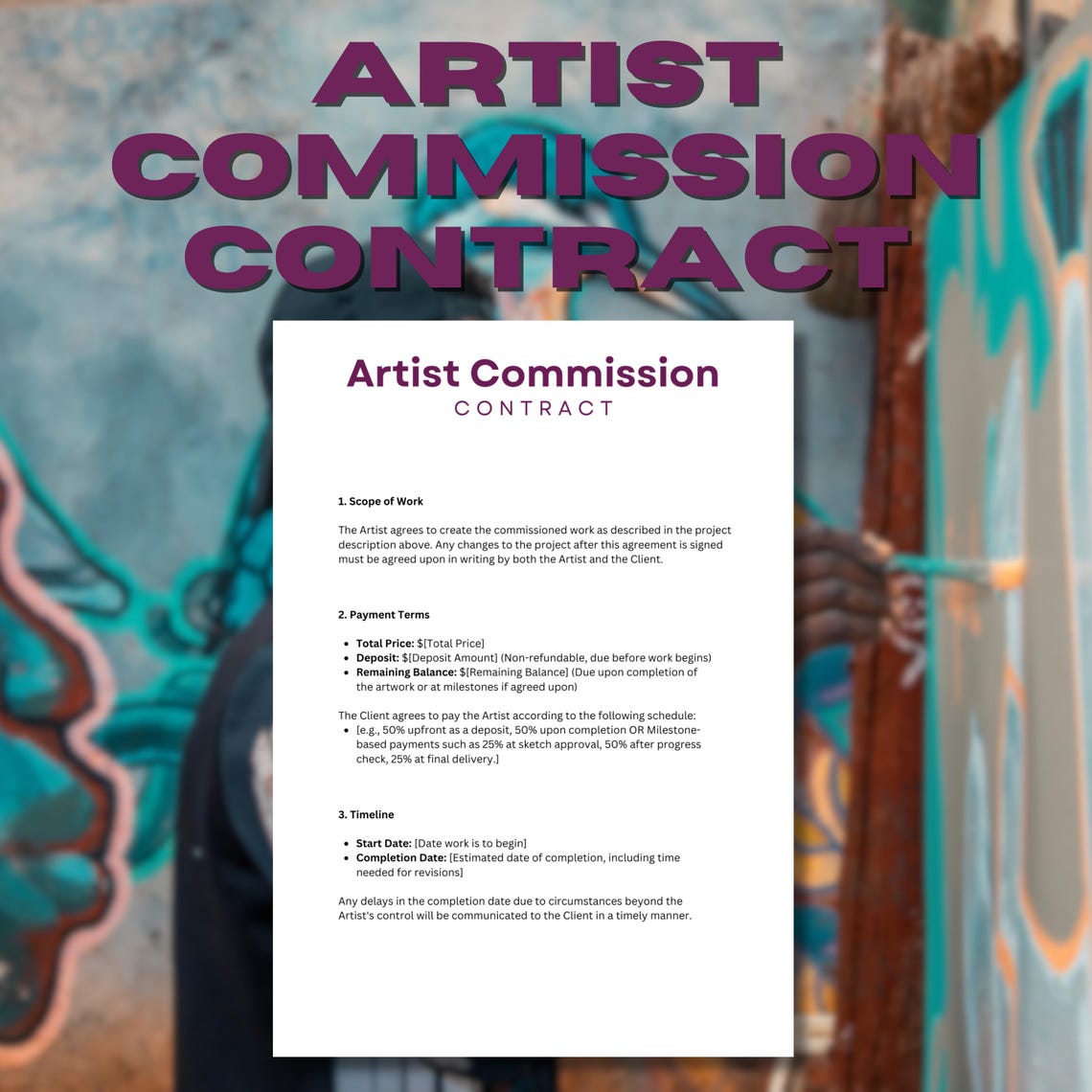 Customizable Artist Commission Agreement Template, Professional ...