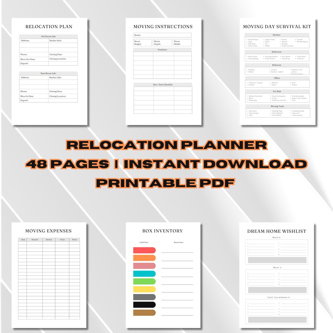 Printable Moving Planner, Digital Relocation Checklist, Household ...