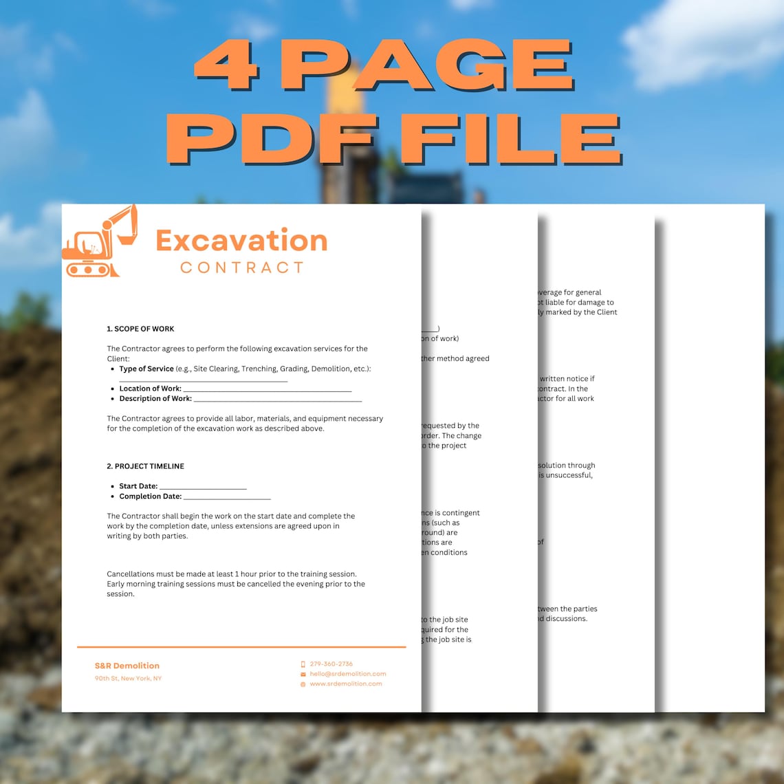 Excavation Services Agreement Template, Excavation Work Contract ...
