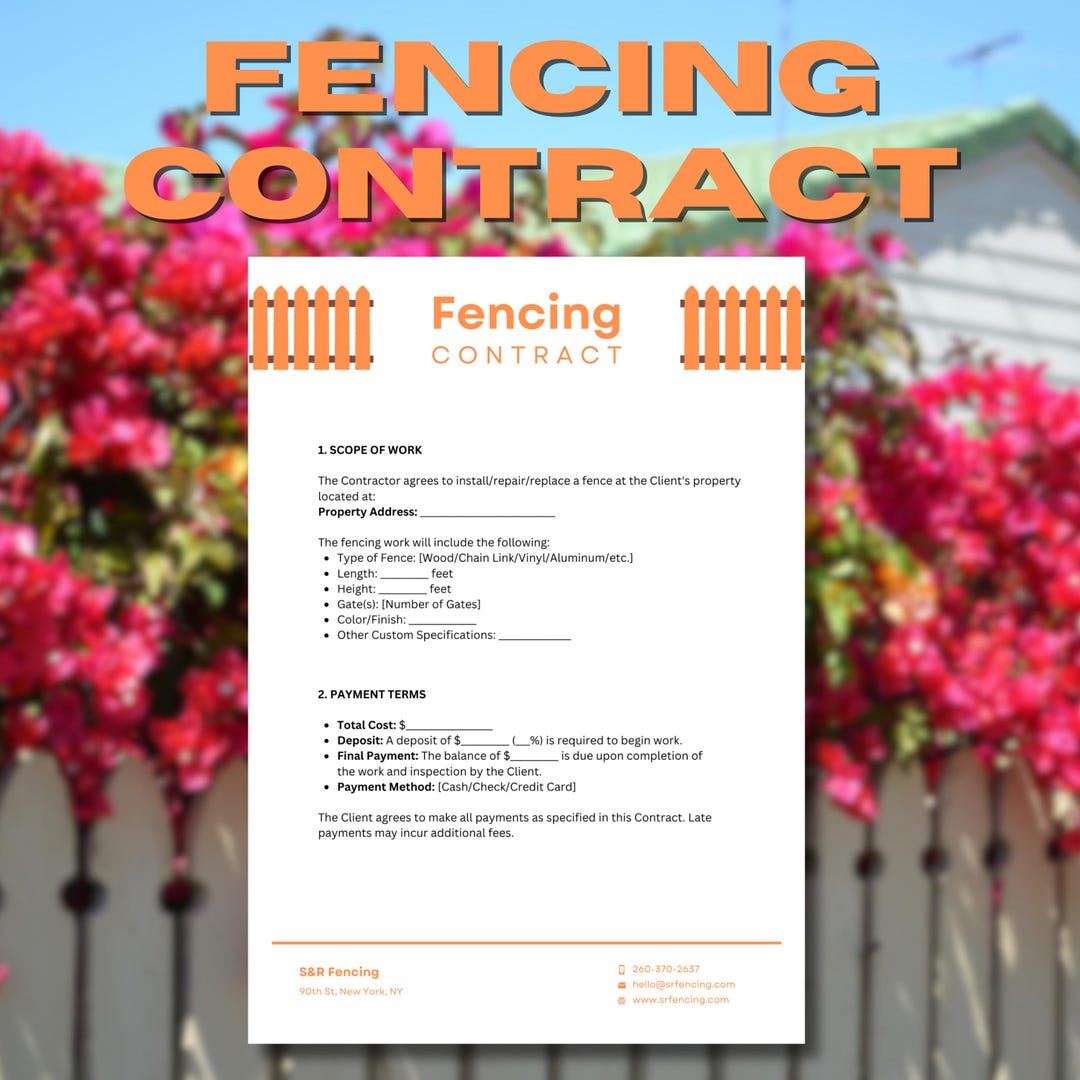Fence Installation Contract Template, Fencing Service Agreement ...