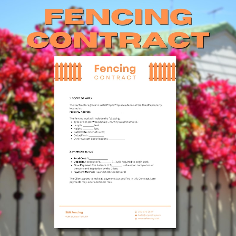 Fence Installation Contract Template, Fencing Service Agreement ...
