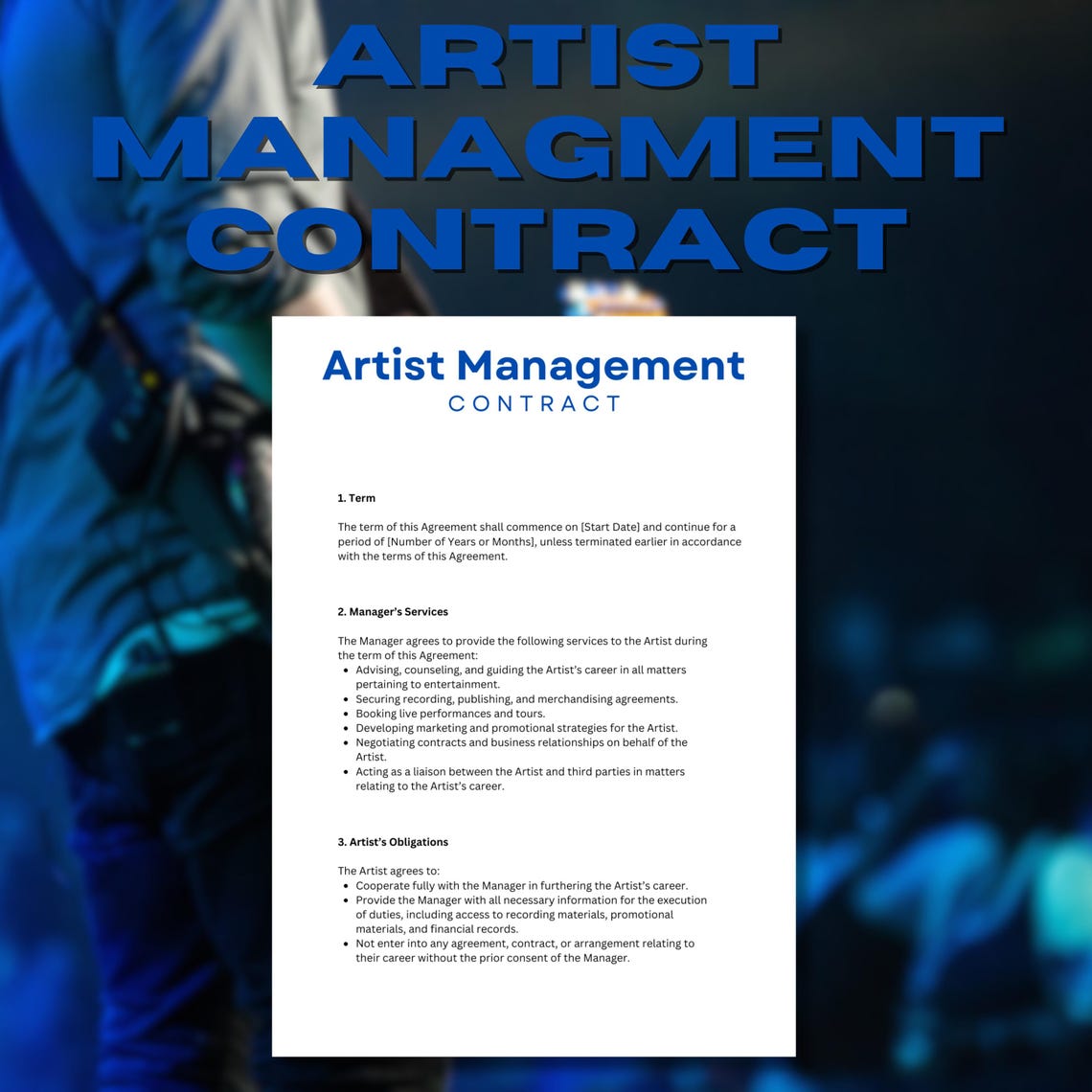 Professional Music Industry Contract, Editable Artist Management ...