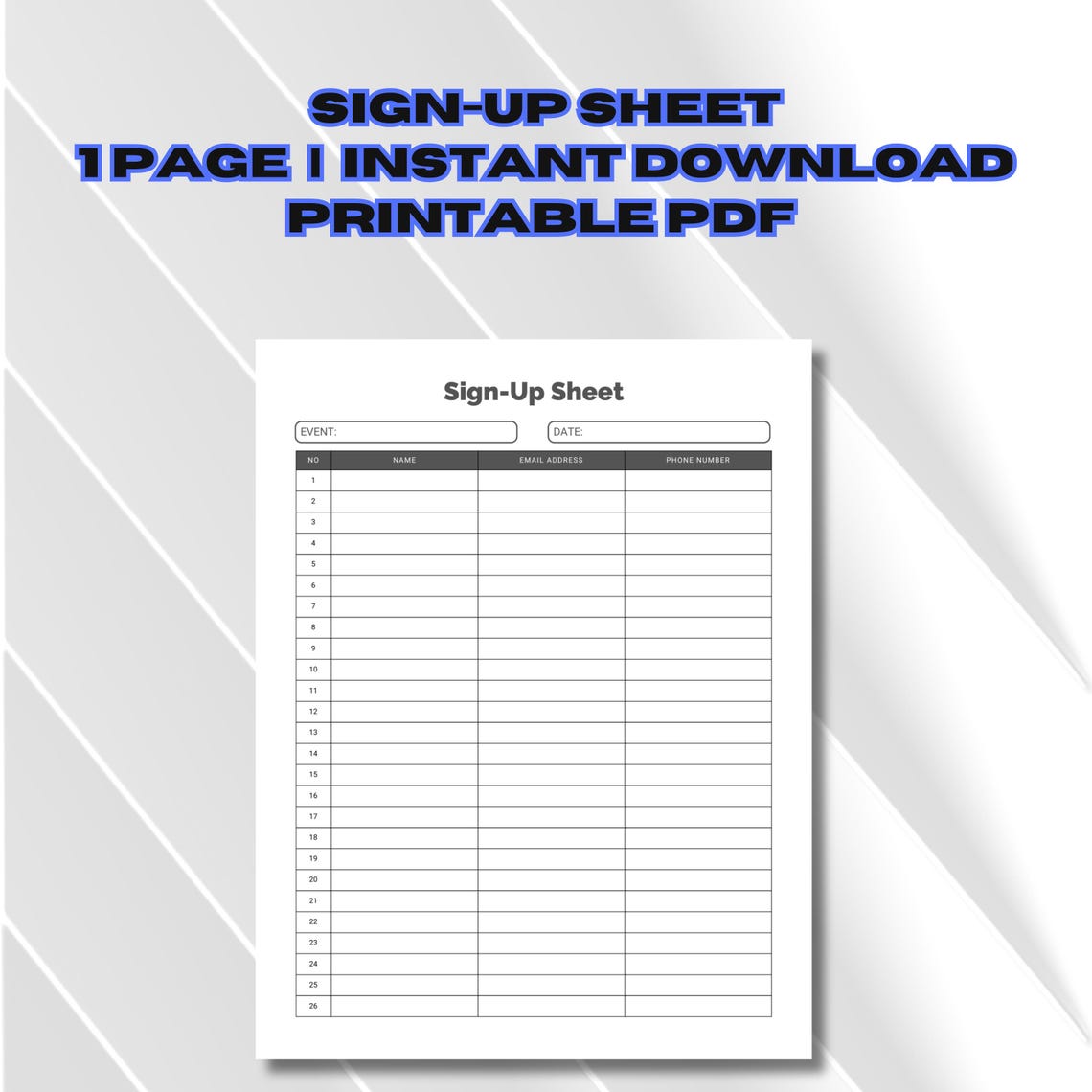 Printable Sign-up Sheet, Digital Sign-up Template, Event Registration ...