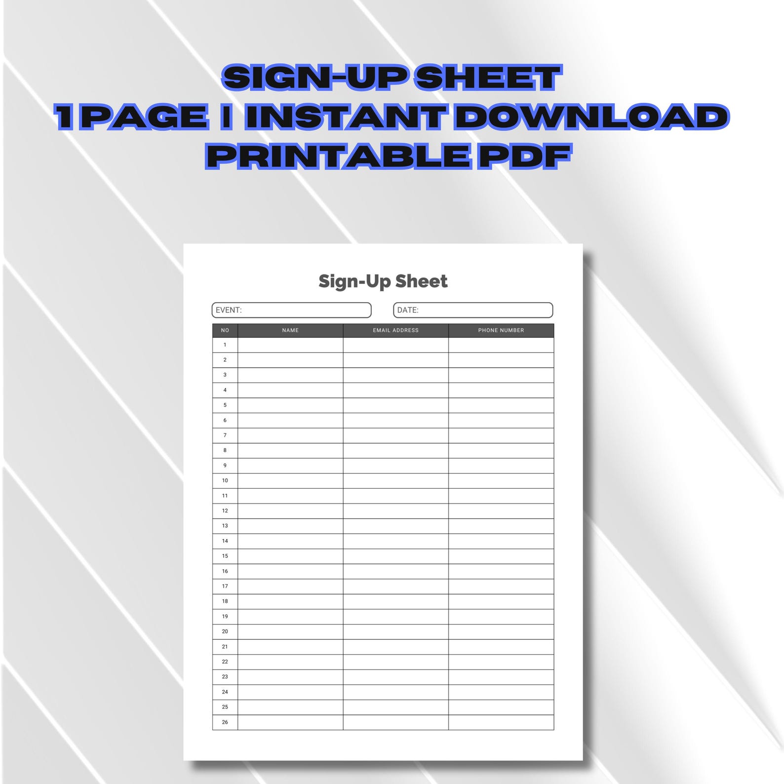 Printable Sign-up Sheet, Digital Sign-up Template, Event Registration ...