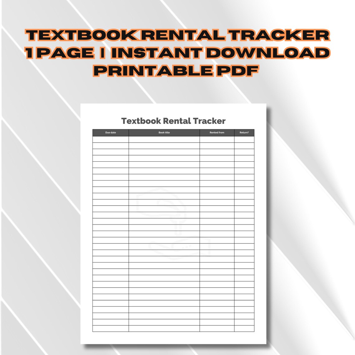 Printable Textbook Rental Tracker, Digital College Student Book List ...