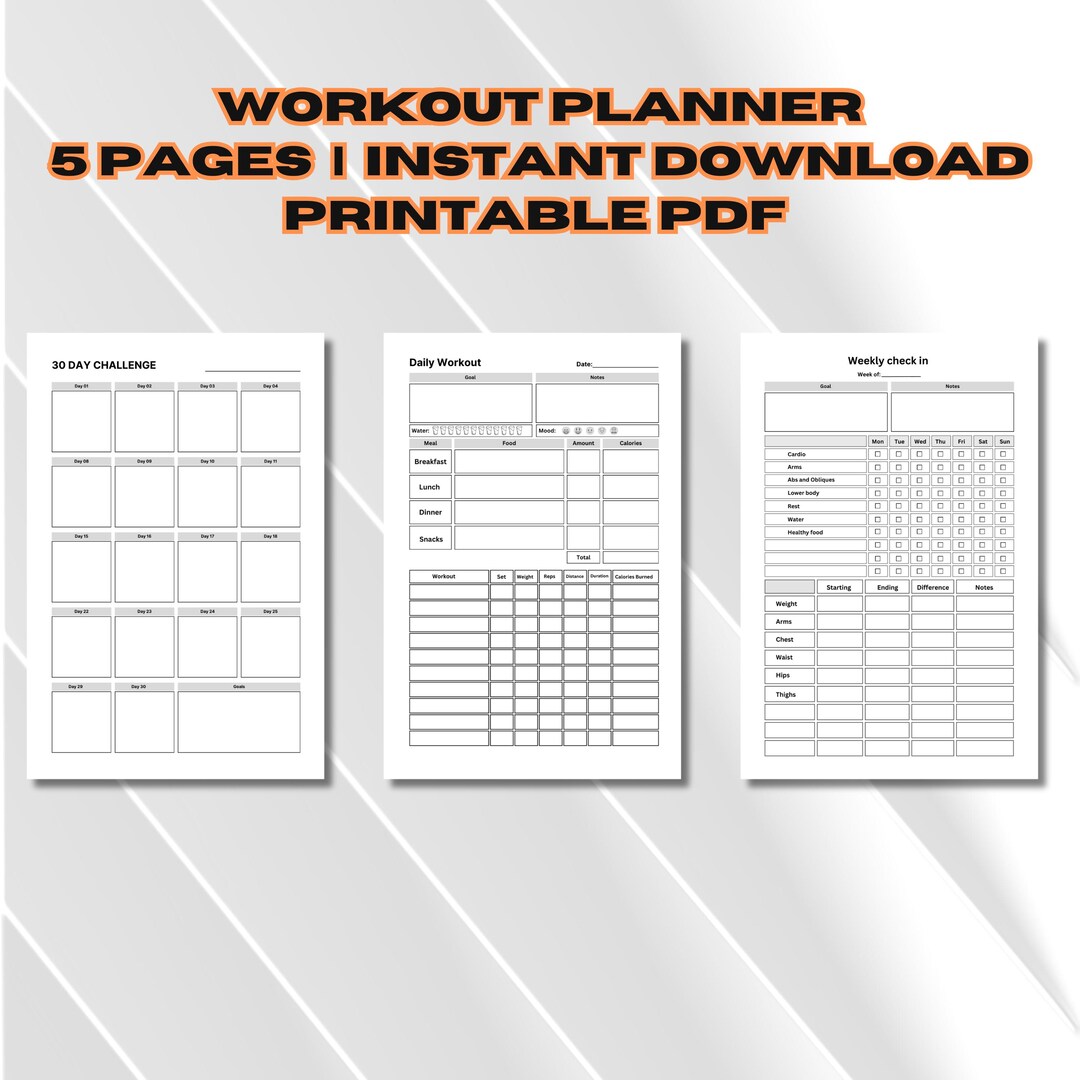 Workout Planner, Printable Health and Fitness Journal, Digital Workout ...