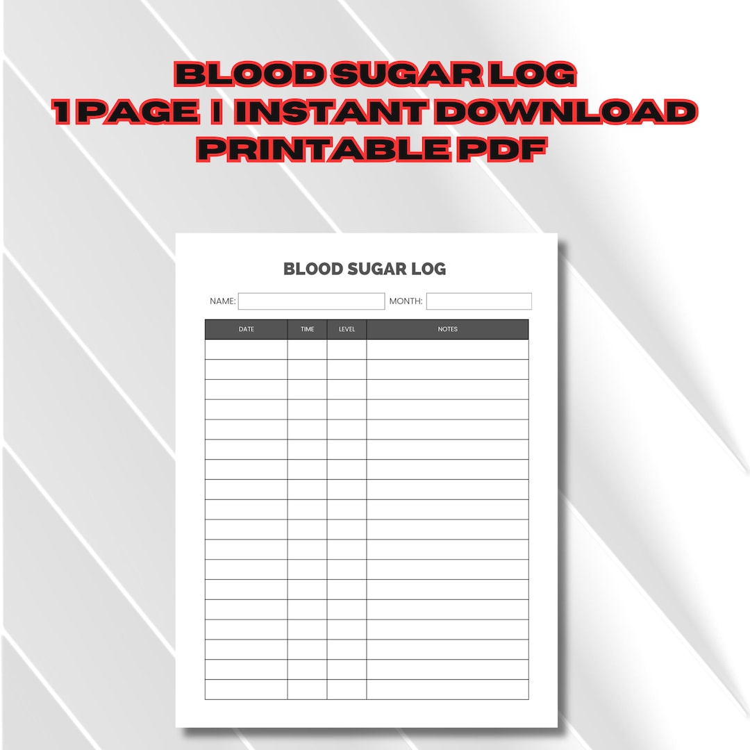 Printable Blood Sugar Log, Diabetes Management Tool, Diabetes Log PDF ...