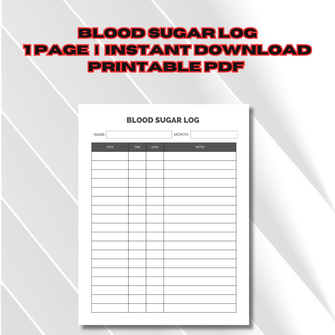 Printable Blood Sugar Log, Diabetes Management Tool, Diabetes Log PDF ...
