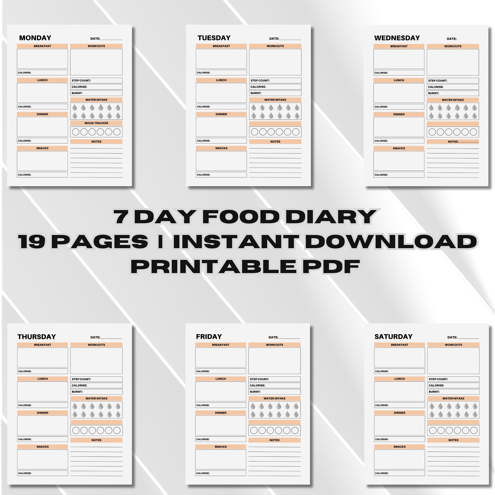 7 Day Food Diary, Minimalist Food Journal, Simple Calorie Tracker ...