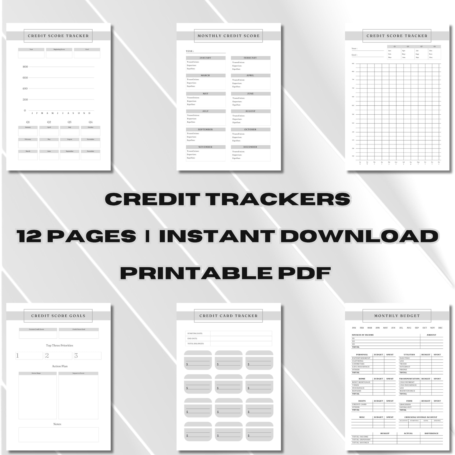 Printable Credit Trackers, Credit Score Tracker PDF, Credit Card Payoff ...