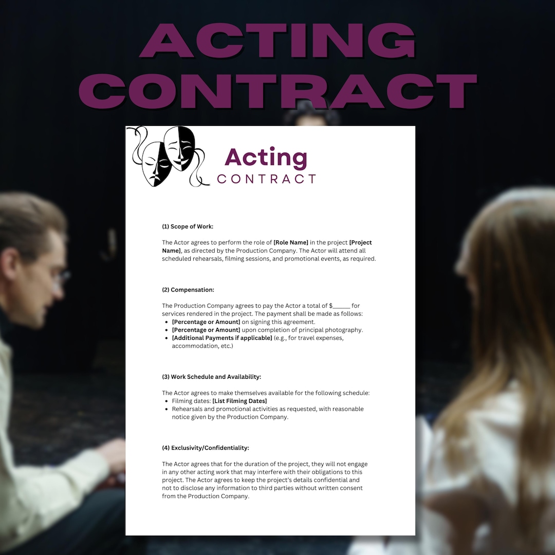 Editable Actor Agreement Template, Acting Contract, Professional Actor ...