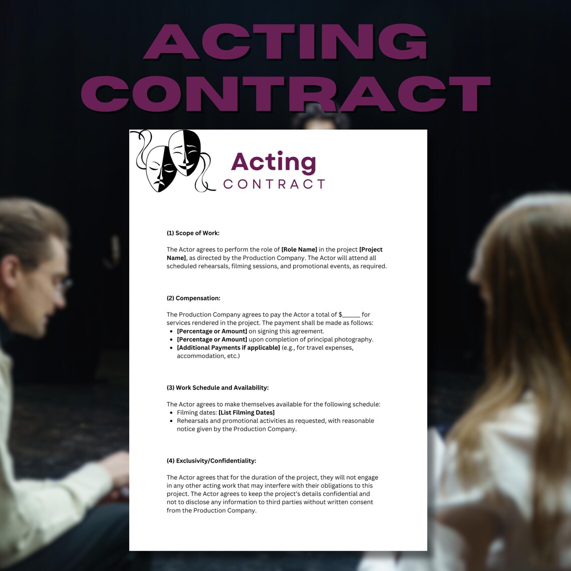 Editable Actor Agreement Template, Acting Contract, Professional Actor ...