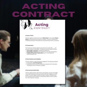 Editable Actor Agreement Template, Acting Contract, Professional Actor Agreement, Film ...